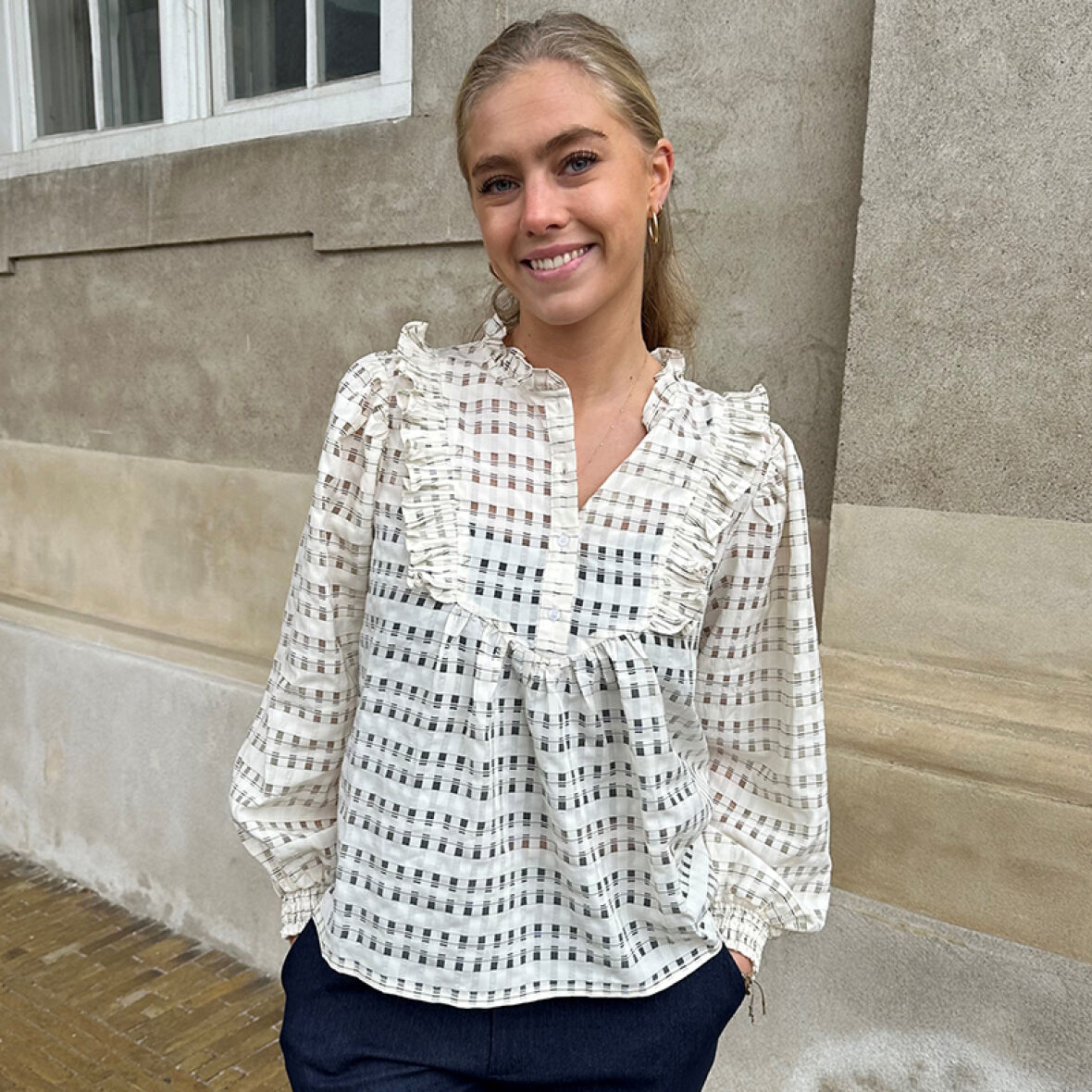 CONTINUE - Silke Checked Bluse 14349 Offwhite - Jydepotten.dk