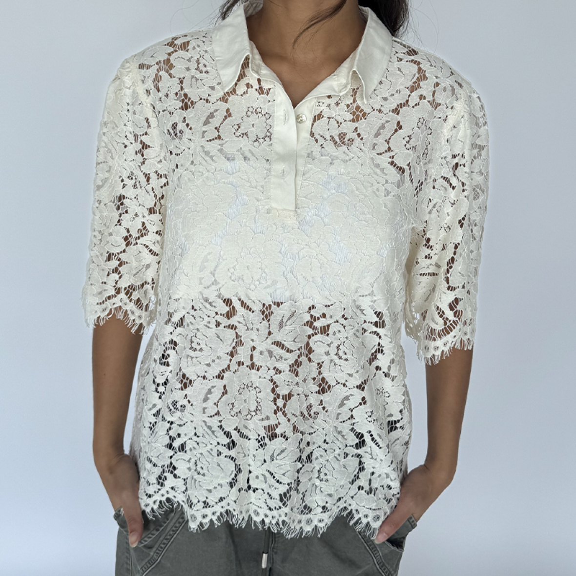 Continue Paloma Lace Bluse Hvid - Jydepotten.dk